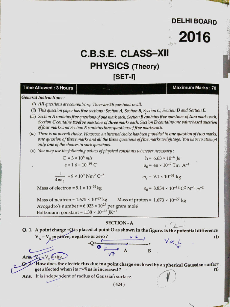 Cbse Class 12 Physics Question Paper Class 12 2016 Boards | PDF