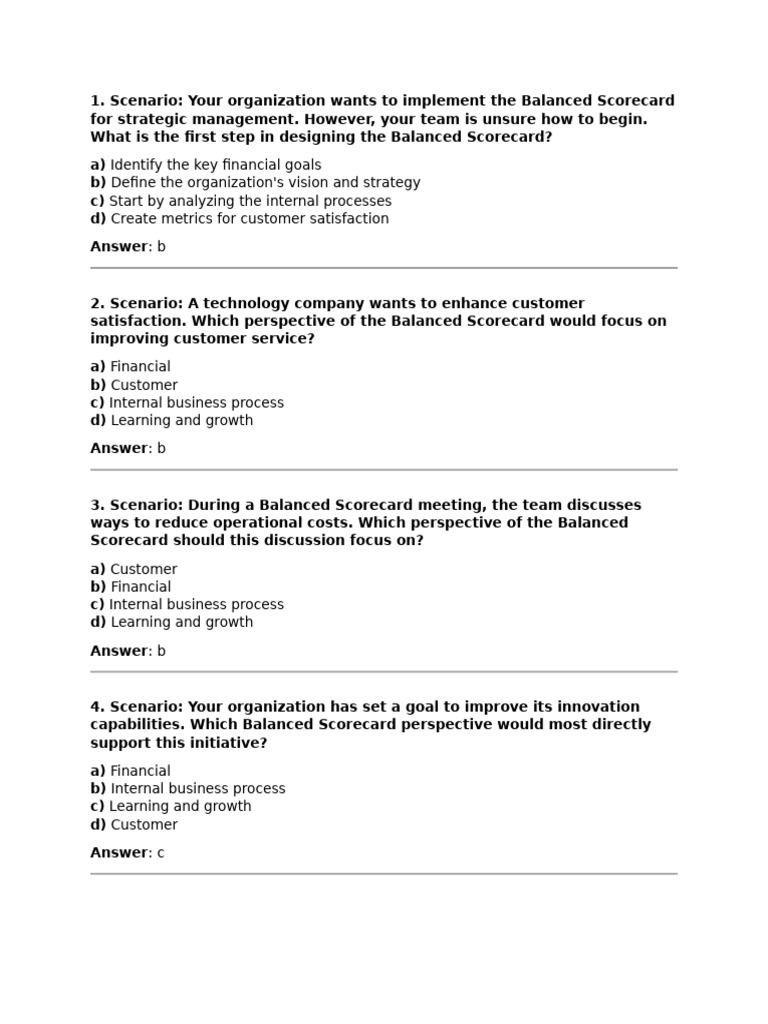 Balanced Scorecard - Scenario Based Test - 1 | PDF