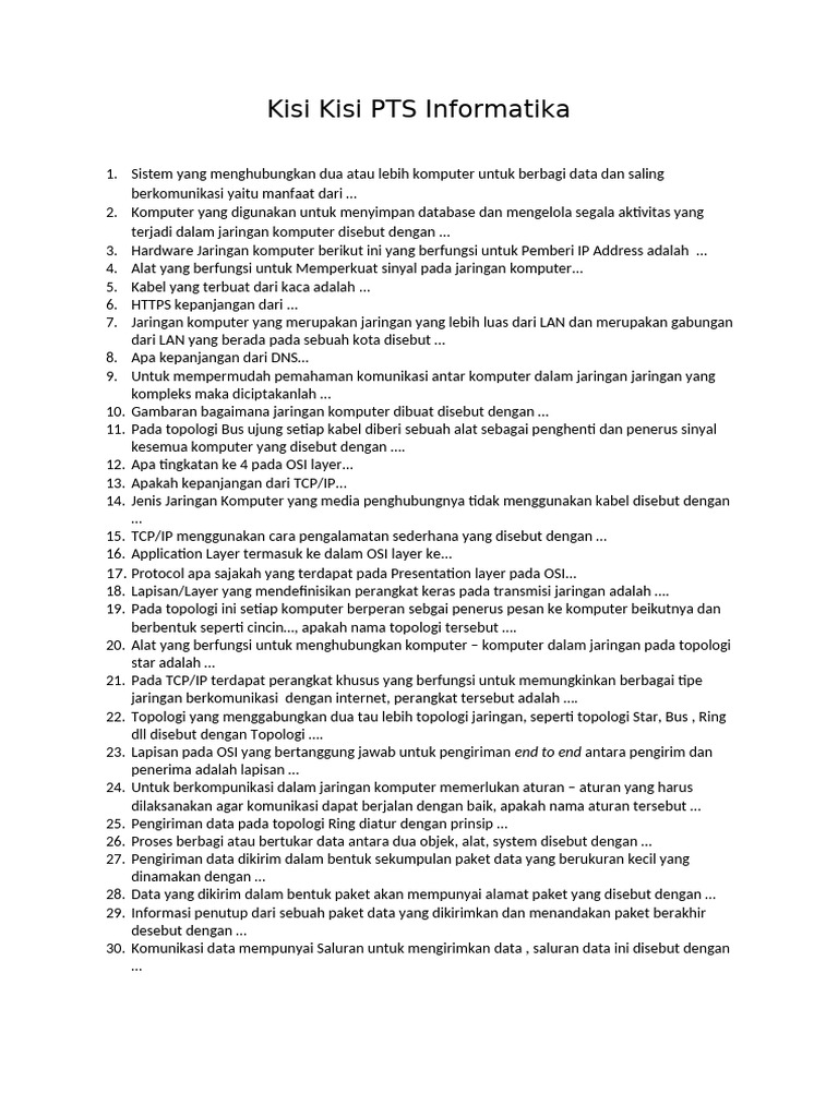 Kisi Kisi PTS Informatika | PDF
