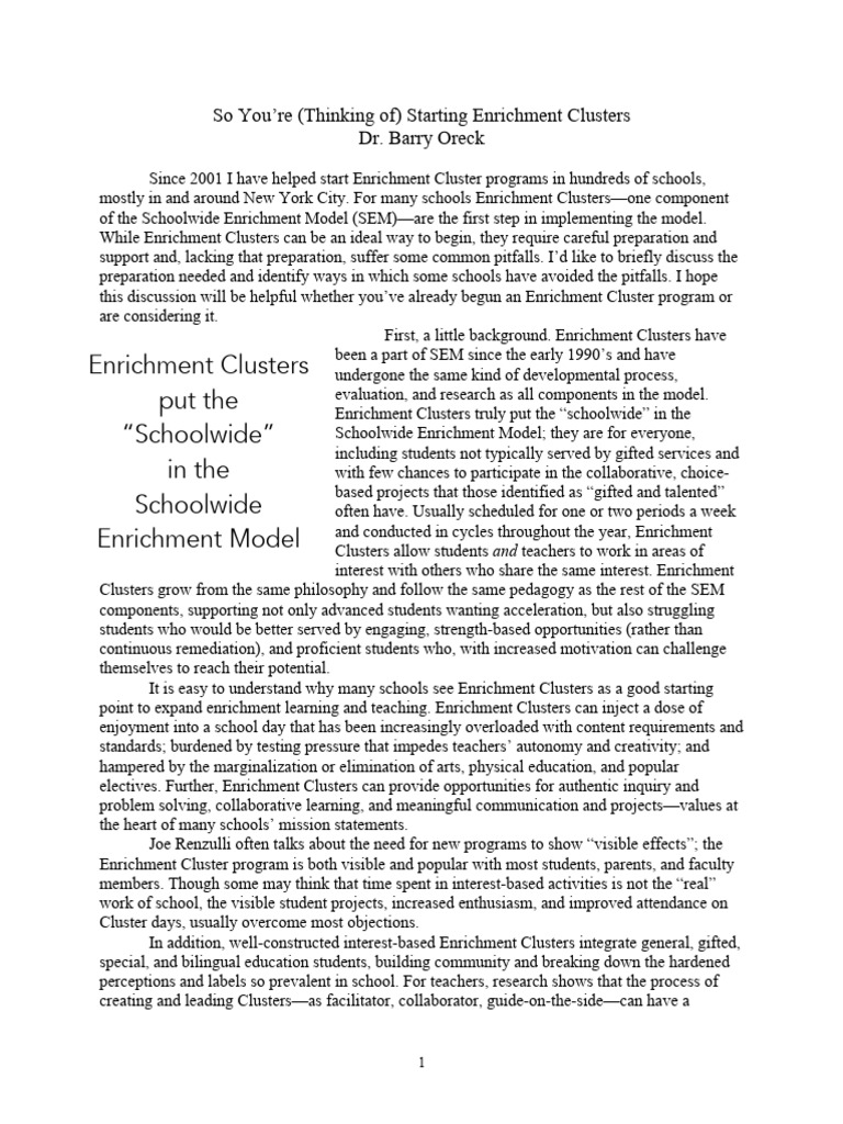 So You Re Thinking of Starting Enrichment Clusters | PDF | Teachers ...