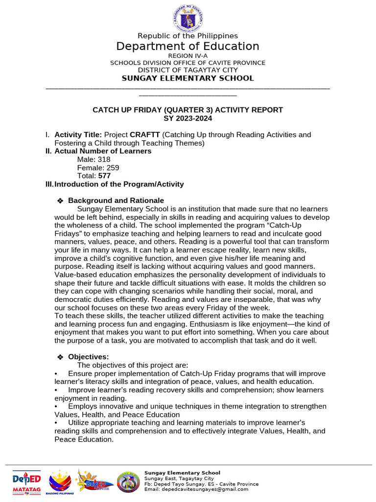 Catch Up Friday Activity Report Quarter 3 | PDF