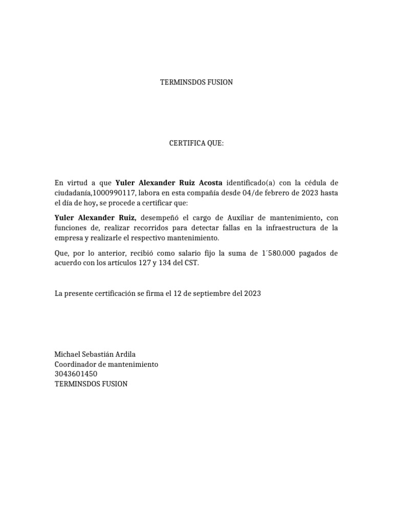 Certificado Laboral.doc 2 | PDF