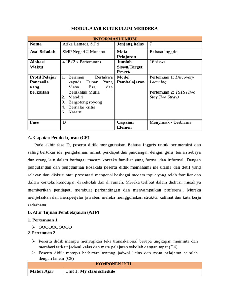 Modul Ajar Kurikulum Merdeka Word | PDF