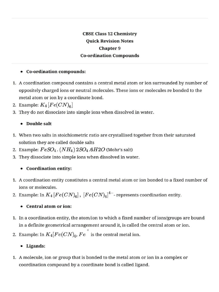 Class 12 chemistry ch 9 Notes+IMP+Ex | PDF