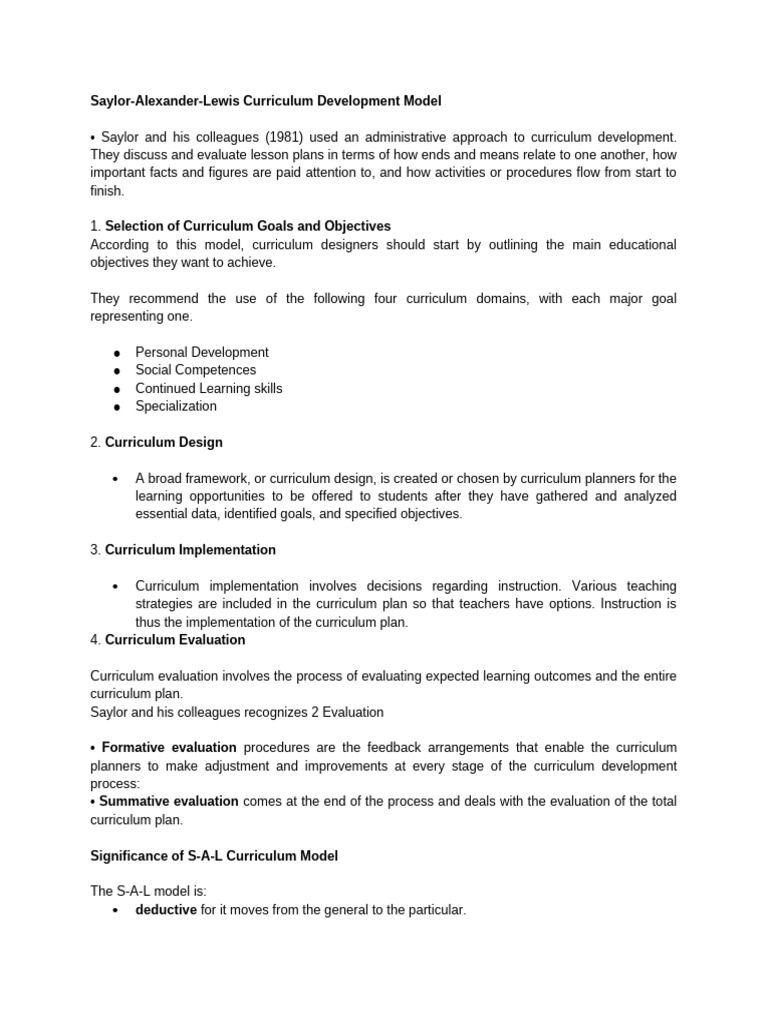 Saylor Alexander Lewis Curriculum Development Model 3rd Version | PDF