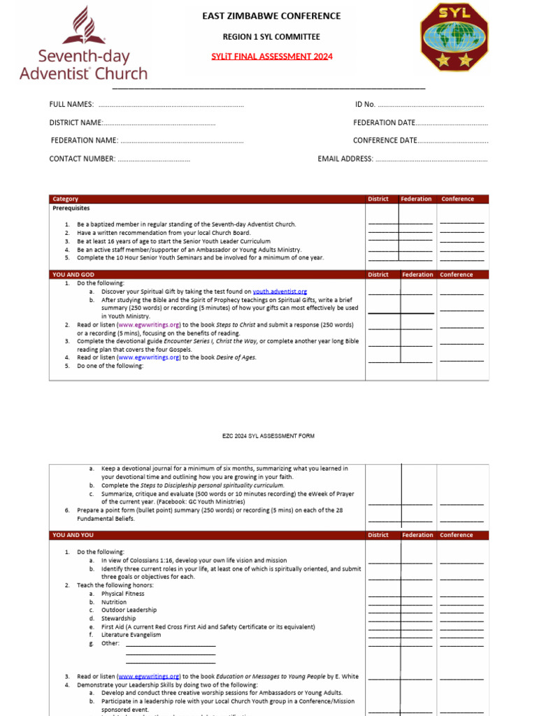 EZC SYL Assessment Form 2024 Revised | PDF