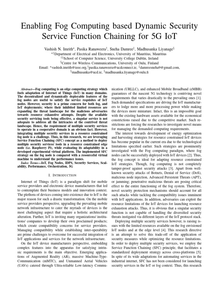 Enabling Fog Computing Based Dynamic Security Service Function Chaining For 5g Iot Pdf