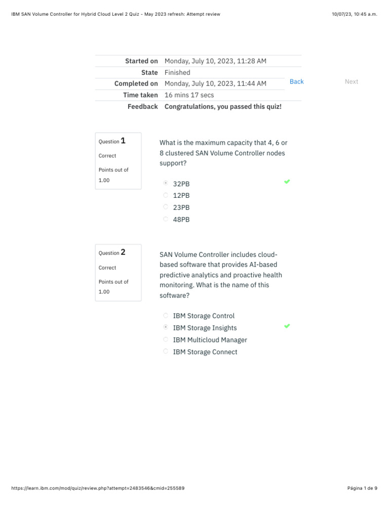 IBM SAN Volume Controller For Hybrid Cloud Level 2 Quiz - May 2023 ...