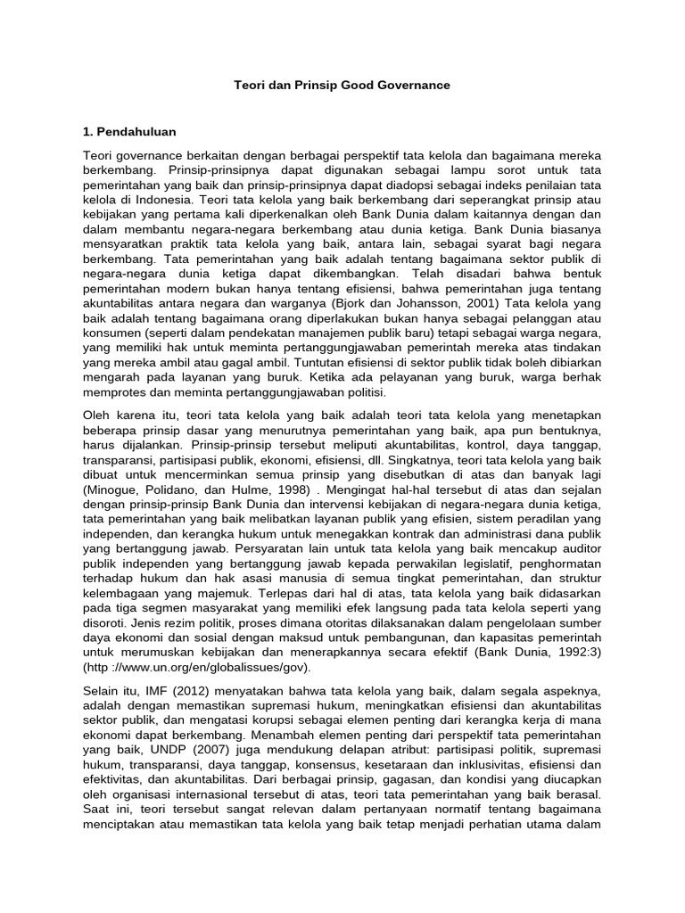 Teori dan Prinsip Tata Kelola Baik | PDF | Pengelolaan Keuangan & Uang ...