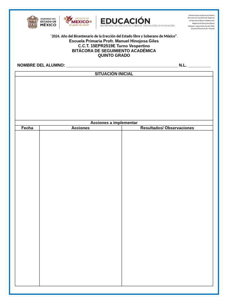 Bitacora de Seguimiento 4° | PDF | Etapas educativas