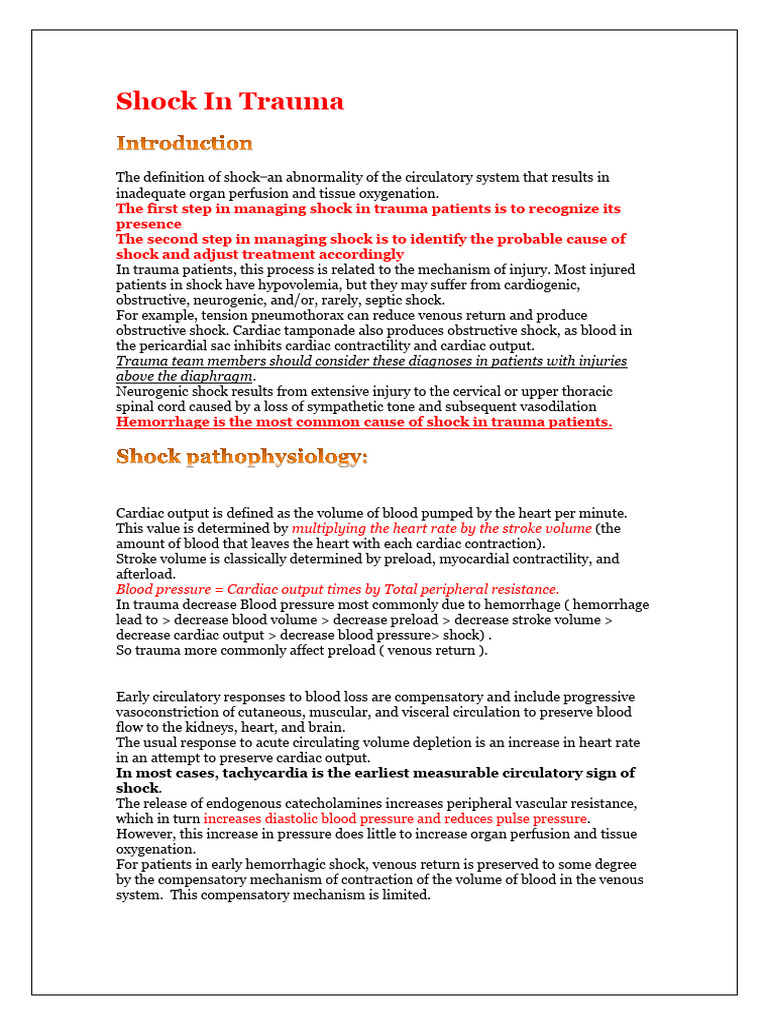 Shock in Trauma | PDF