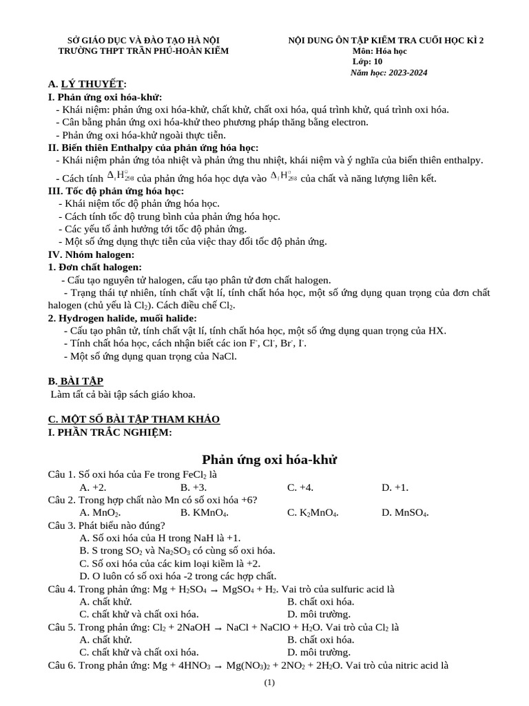 De Cuong Hoa 10 hk2 2023 2024thu - 10420247 | PDF