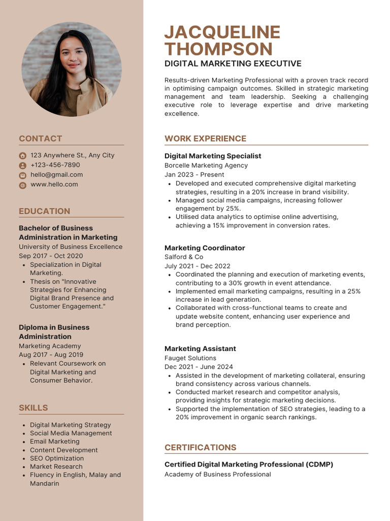 Brown and Pale Peach Professional CV Resume | PDF