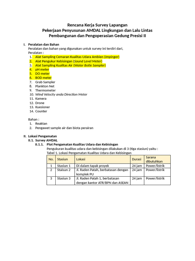 Rencana Kerja Survey Lapangan - EditNas | PDF