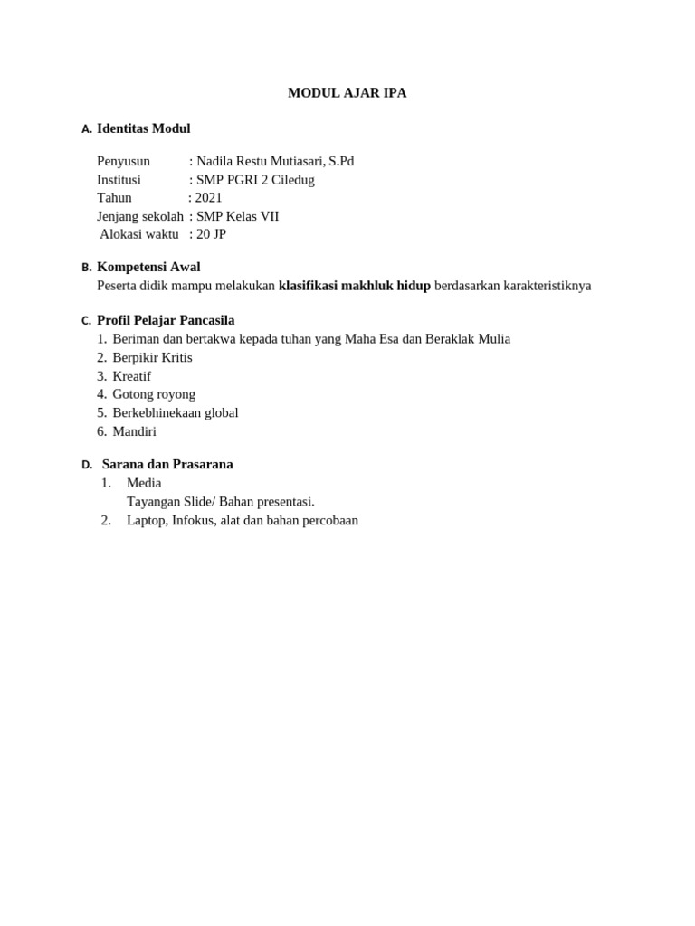 Modul Ajar Ipa Klasifikasi MH | PDF