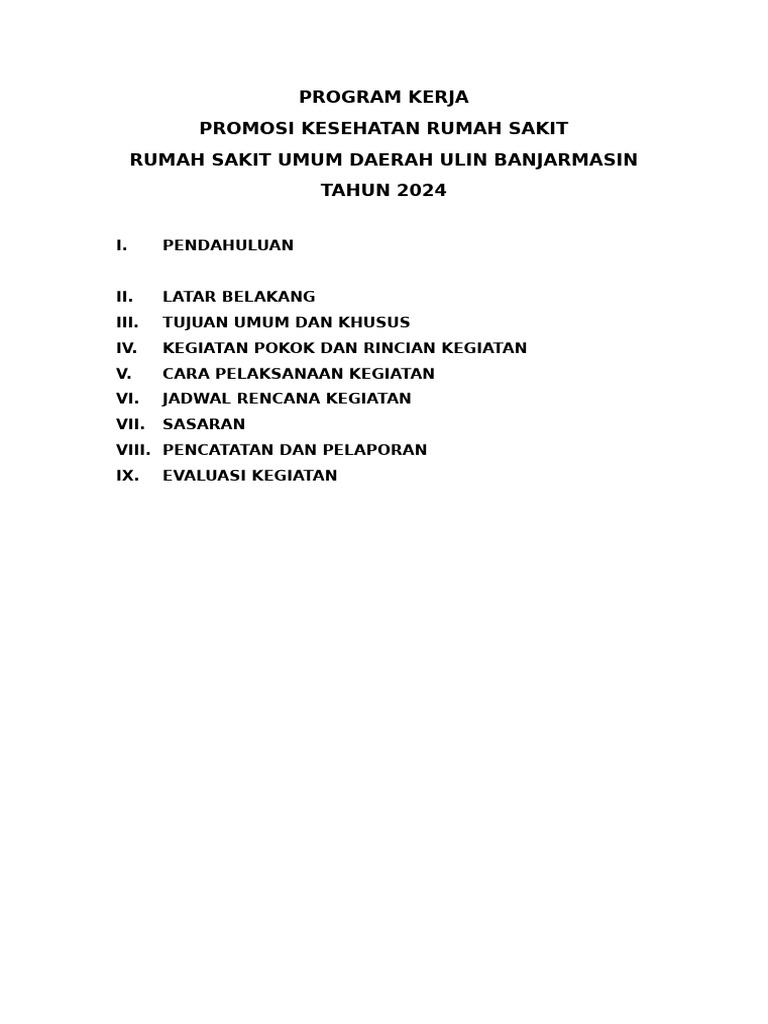 Program Kerja Rumah Sakit 2024 | PDF
