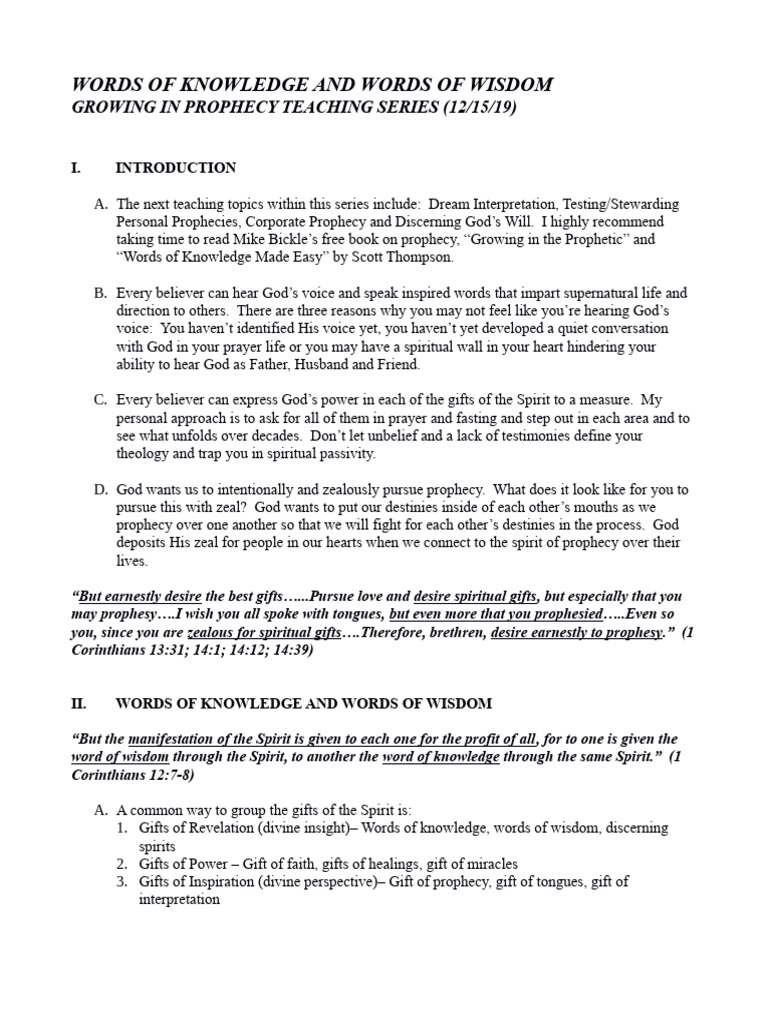 Words of Knowledge and Words of Wisdom | PDF