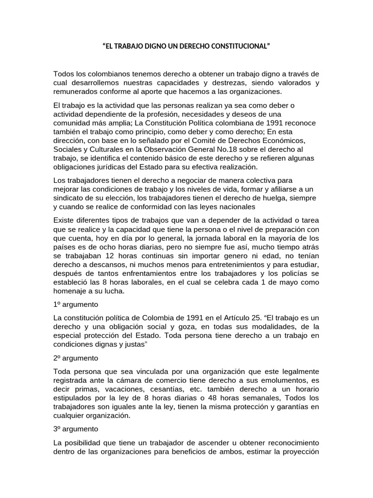 El Trabajo Digno Un Derecho Constitucional | PDF