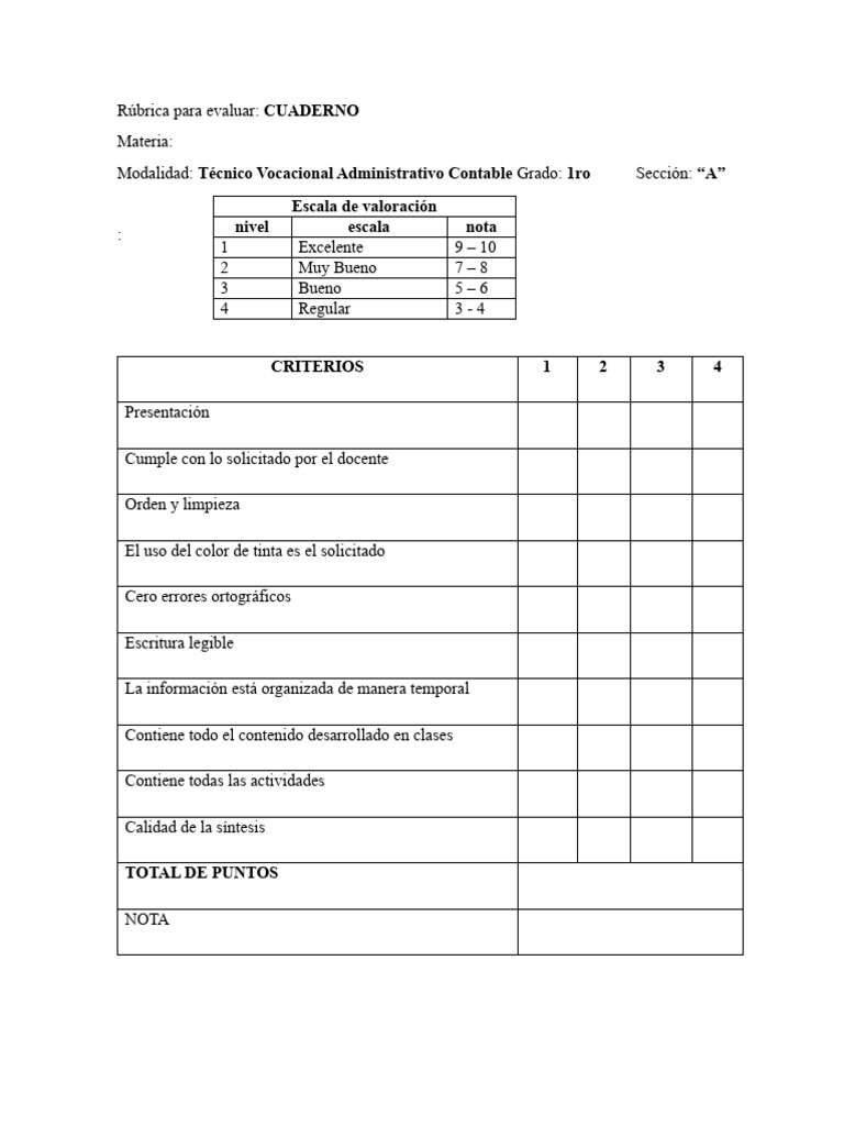 Rúbrica para Evaluar CUADERNO | PDF