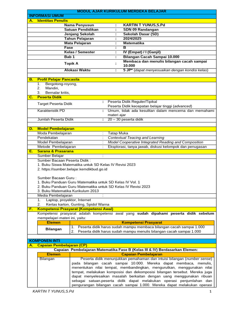 03. MODUL MTK KLS 4 SMS 1 | PDF