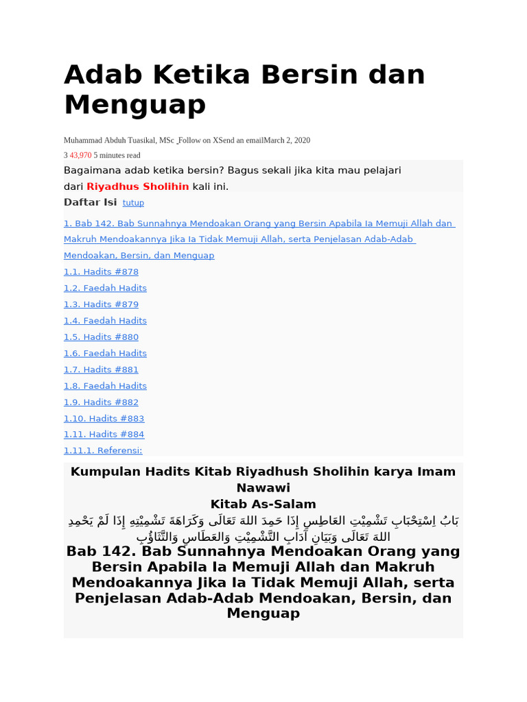 Adab Ketika Bersin Dan Menguap | PDF