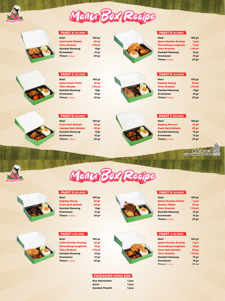 Rameshan - Menu Box Recipe | PDF