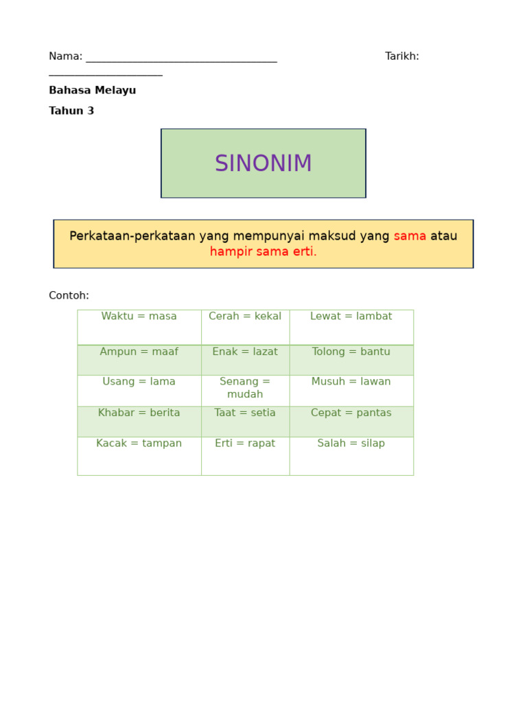 Antonim Sinonim Kata Ganda | PDF