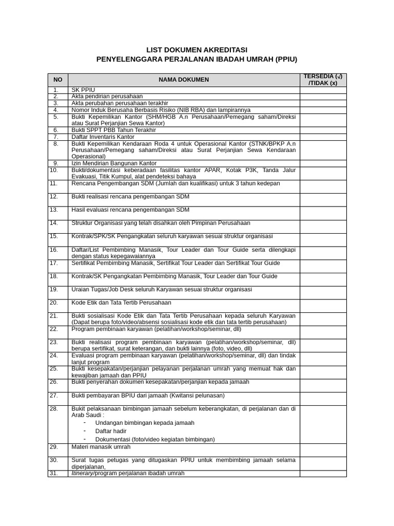 List Dokumen Akreditasi Ppiu | PDF