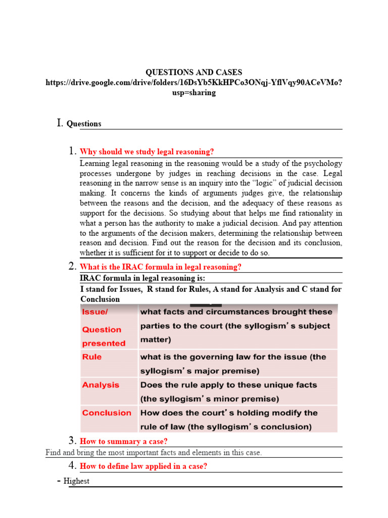 Legal Reasoning Questions and Topics For Discussion 2 | PDF