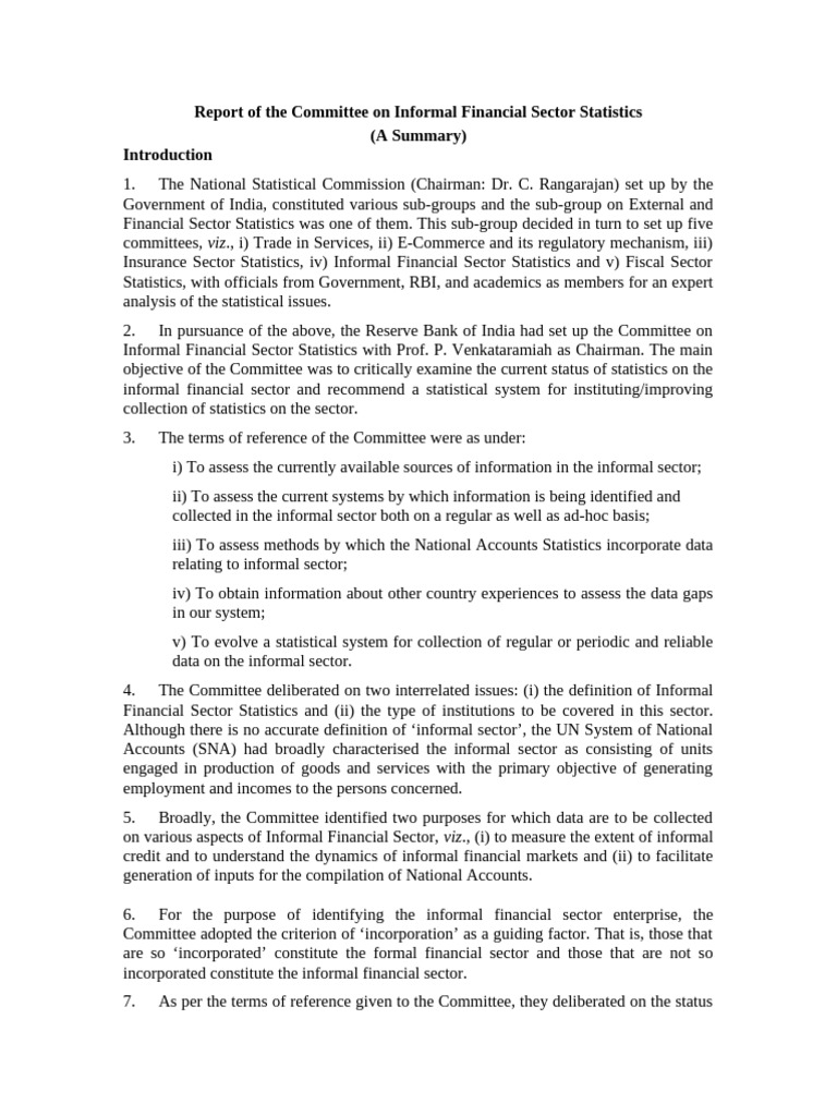 Committee Report Informal Sector | PDF | Non Bank Financial Institution ...