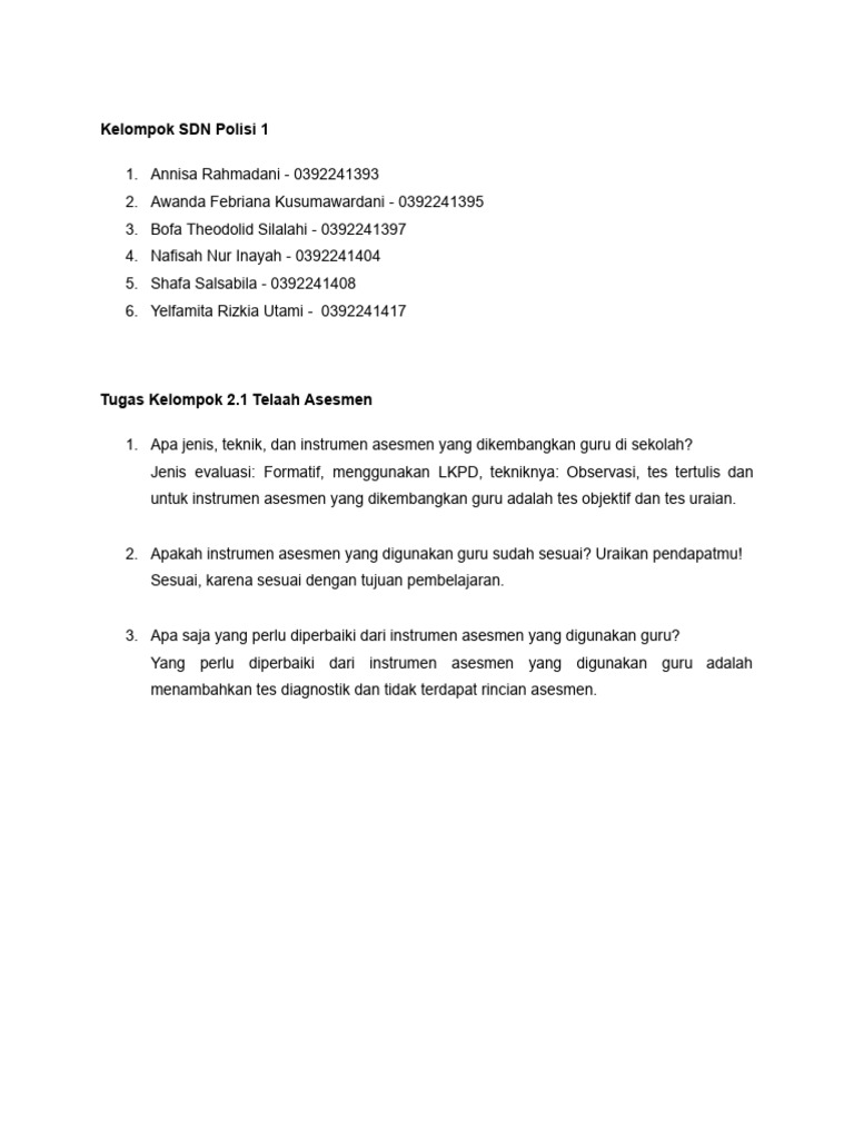 TK 2.1. Telaah Asesmen | PDF