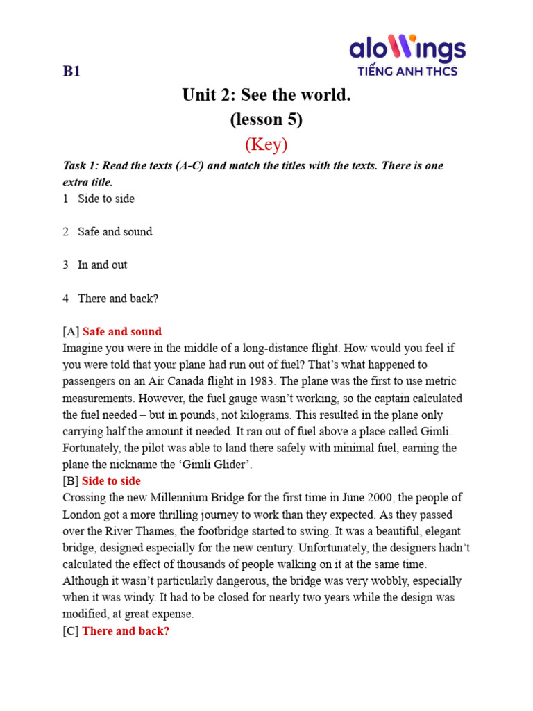 Reading Text U2 (Key) | PDF