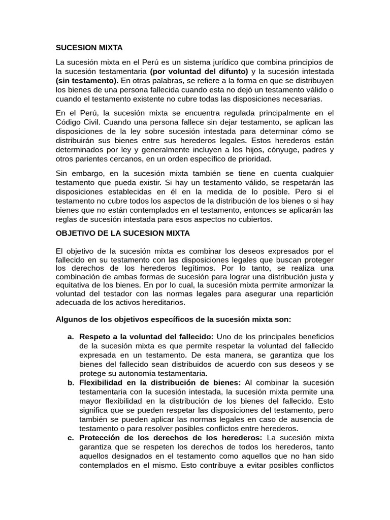 Sucesión Mixta en Perú: Conceptos Clave | PDF | Intestacy | Ciencias ...