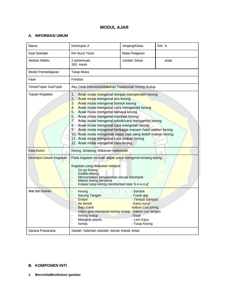 Modul Ajar Anak Paud Usia 4-5 Tahun | PDF