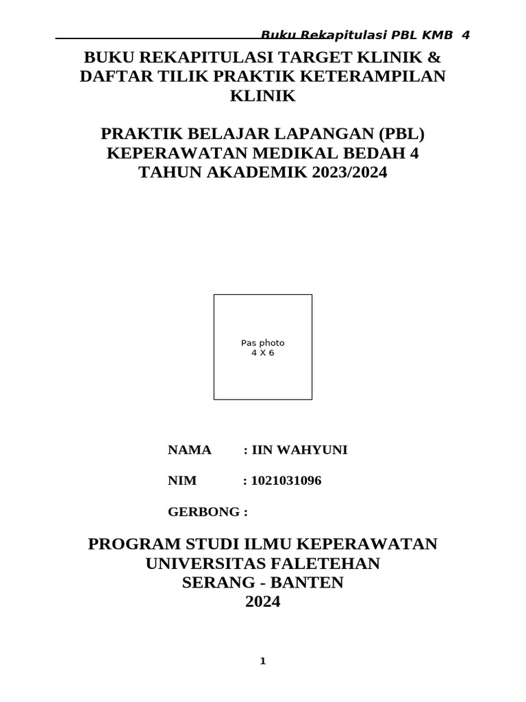 BUKU TARGET PRAKTIK PBL KMB 4 REGULER 2024 Revisi | PDF