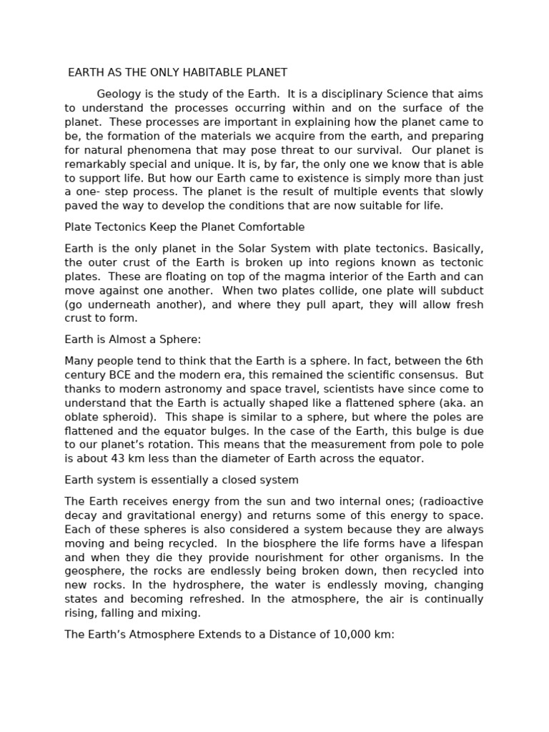 Earth As The Only Habitable Planet | PDF