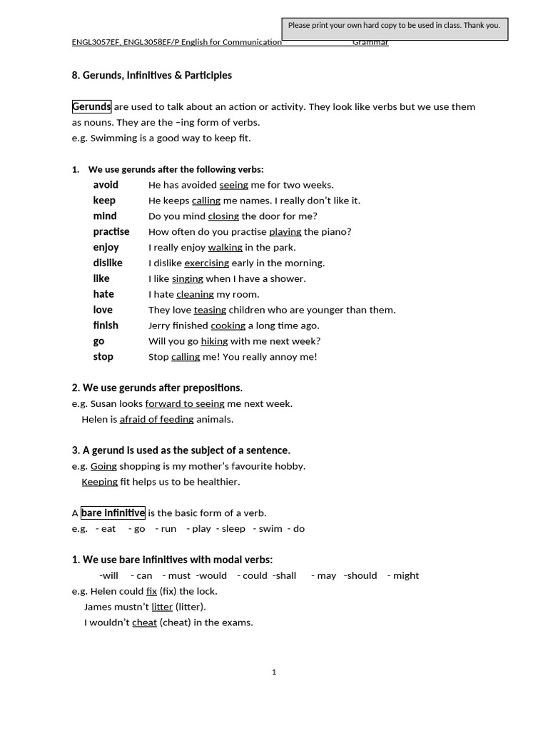 Gerunds, Infinitives & Participles | PDF