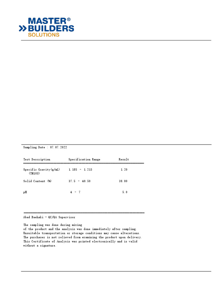 CoA MasterPozzolith 427 | PDF