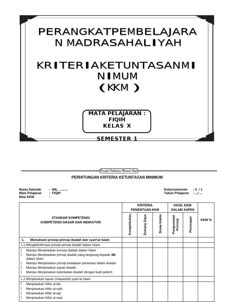 KKM Kelas X Fiqih | PDF