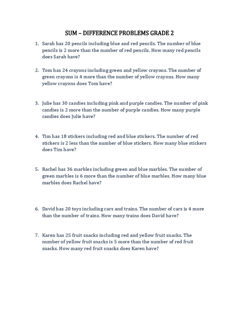 Sum-Difference Problems Grade 2 | PDF | Art