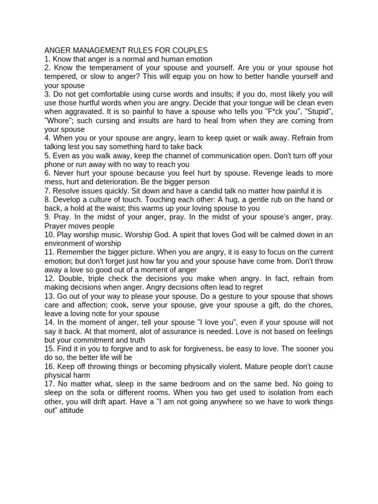 Anger Management Rules For Couples | PDF