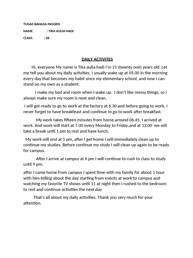 Daily Routine of Tika Aulia Hadi | PDF | Wellness