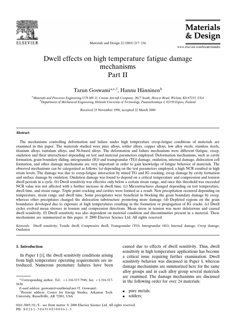 Dwell Effects On High Temperature Fatigu | PDF