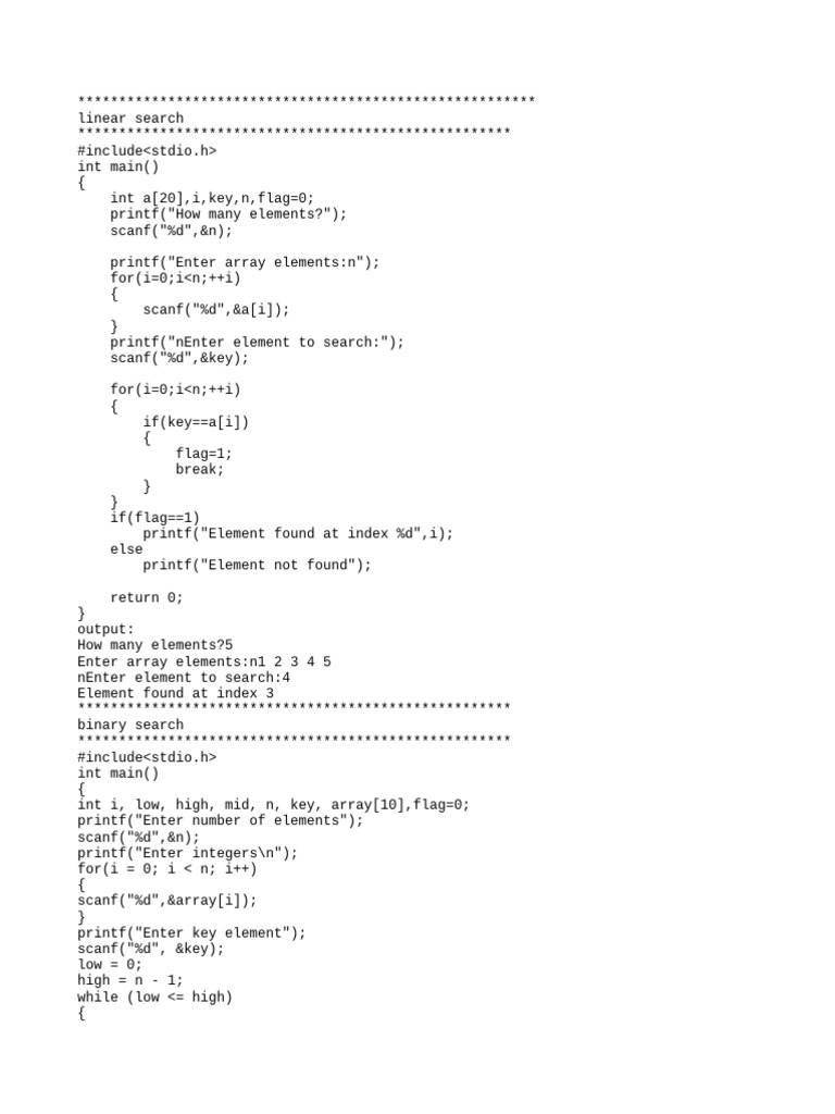 Searching and Sorting in C | PDF