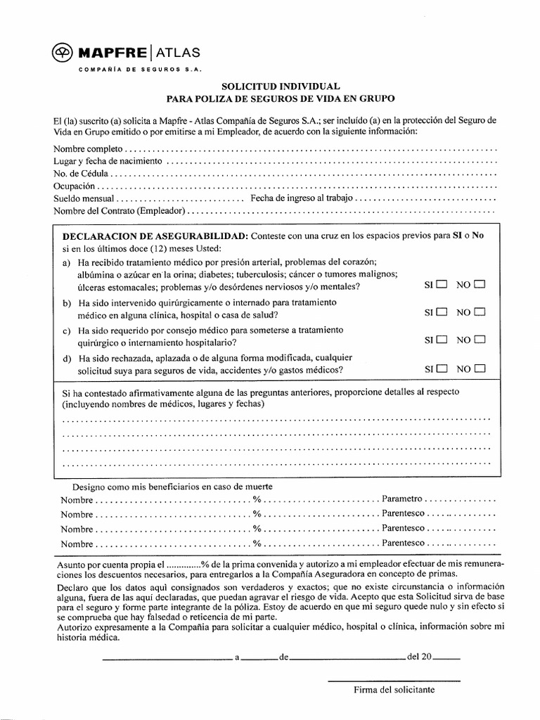Formulario de Seguro de Vida | PDF
