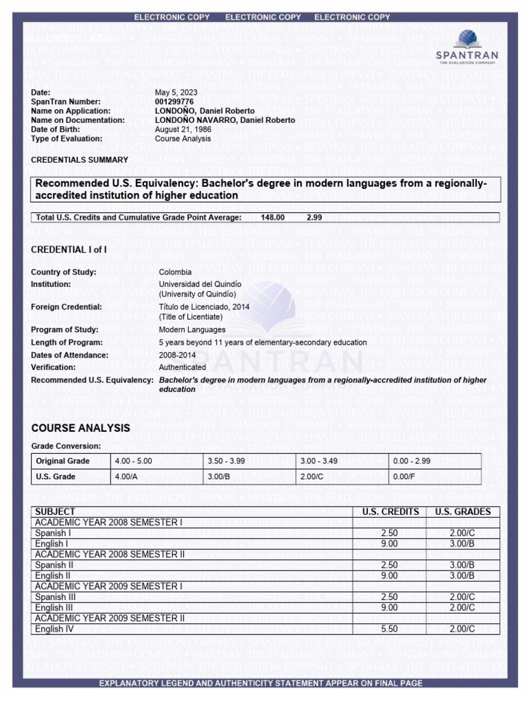 001299776-Evlrpt - DANIEL LONDOÑO - SpanTran | PDF