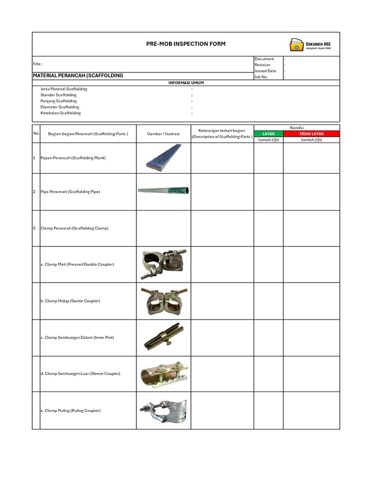 Checklist Inspeksi Material Perancah (Scaffolding) | PDF