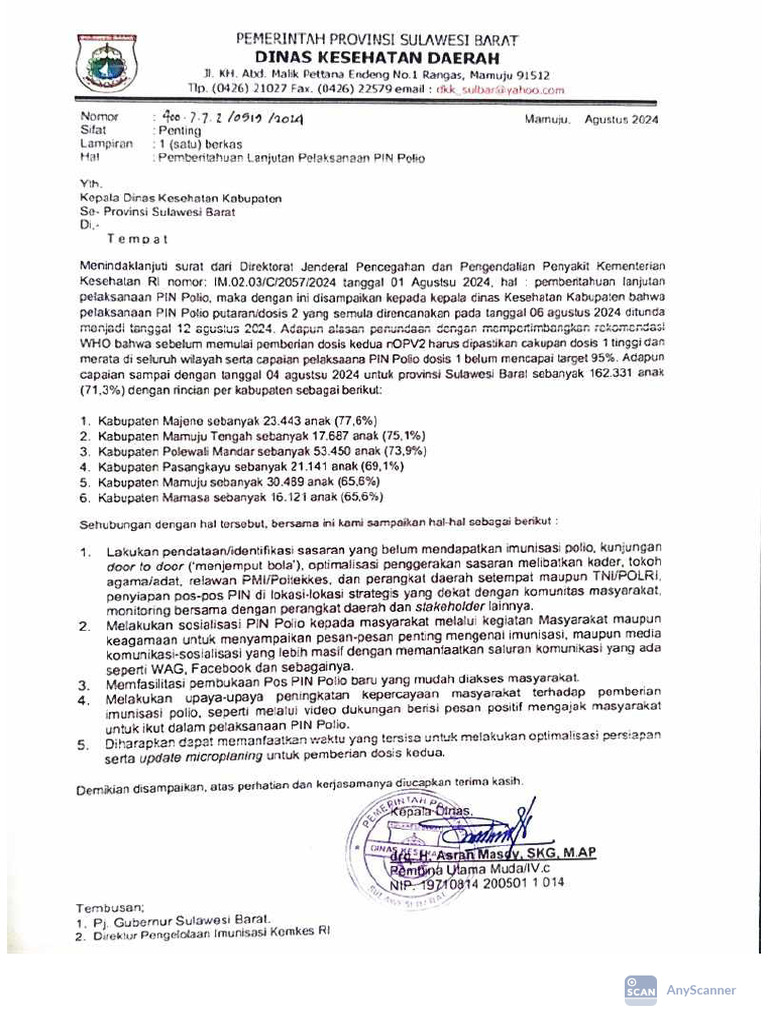 Pemberitahuan Pelaksanaan PIN Polio | PDF