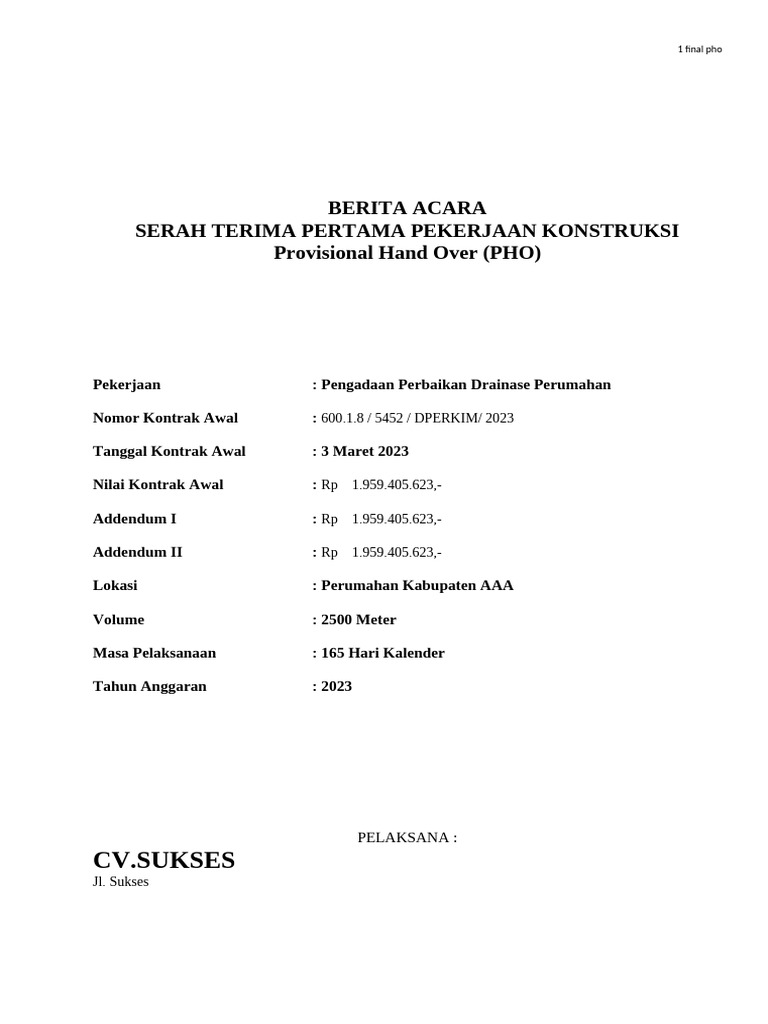 02.-Berita-Acara-PHO-CV-ke-PPK_17-final-pho(bu gek Oka) | PDF