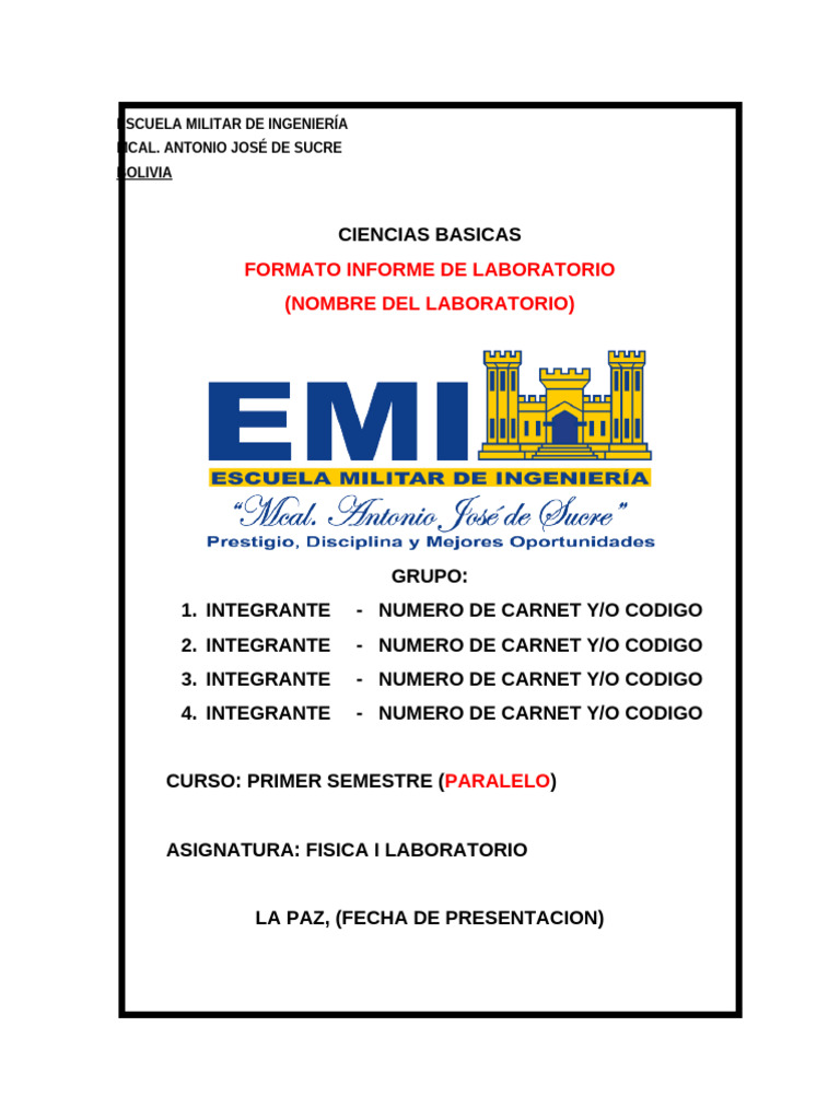 Formato Presentacion de Informe de Laboratorio Fisica I | PDF